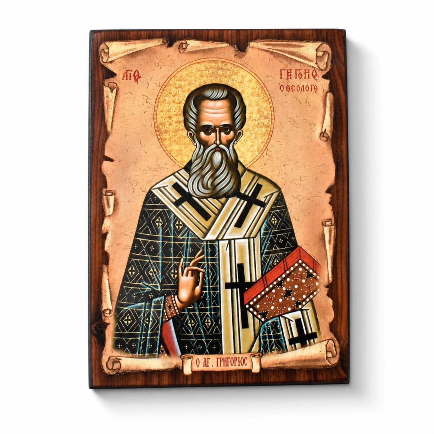 Medium Saint Gregory the Theologian Icon on Papyrus