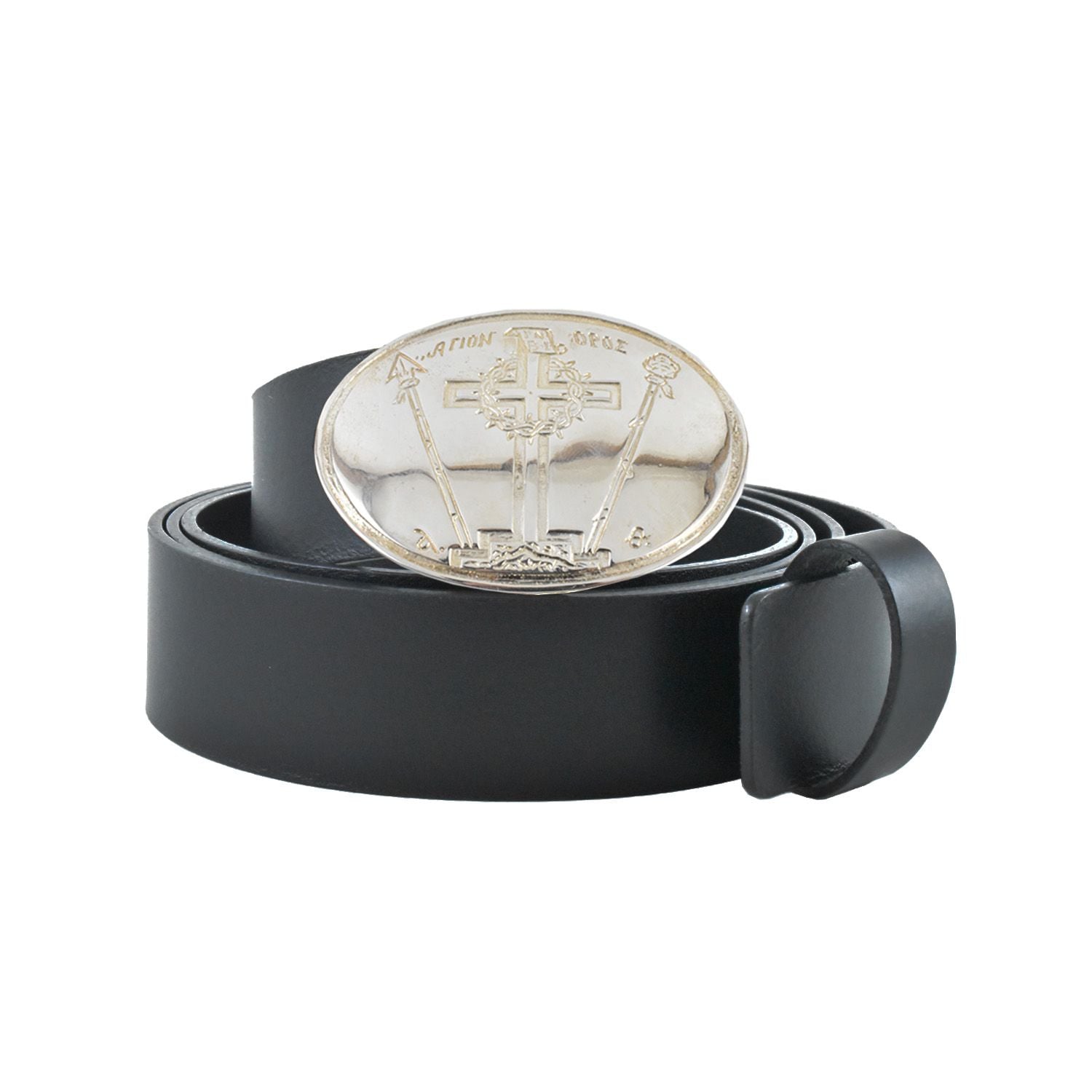 Handmade Leather Belt Mount Athos Fathers & Silver Buckle