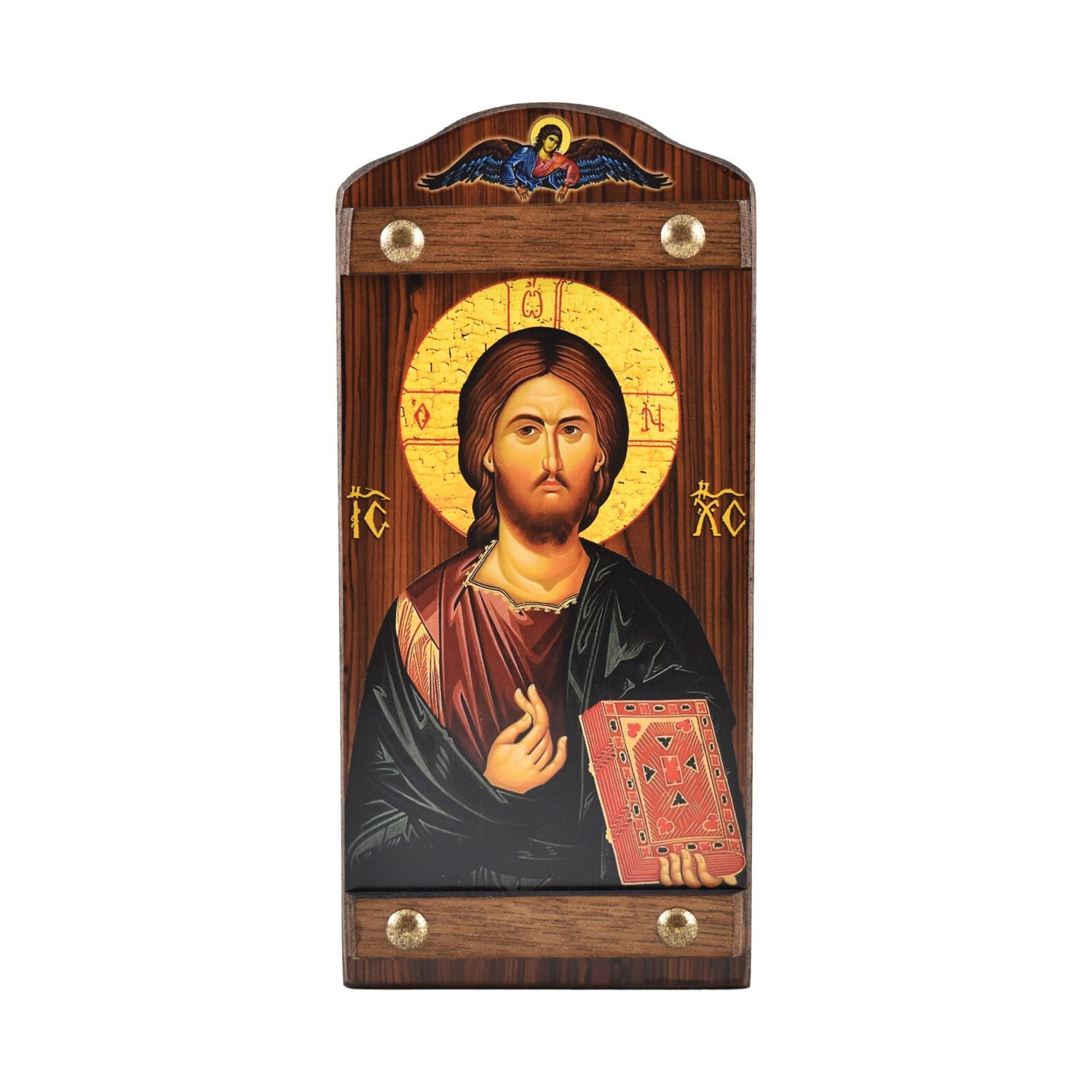 Wooden Icon Christ Blessing Narrow Vertical | Mount Athos