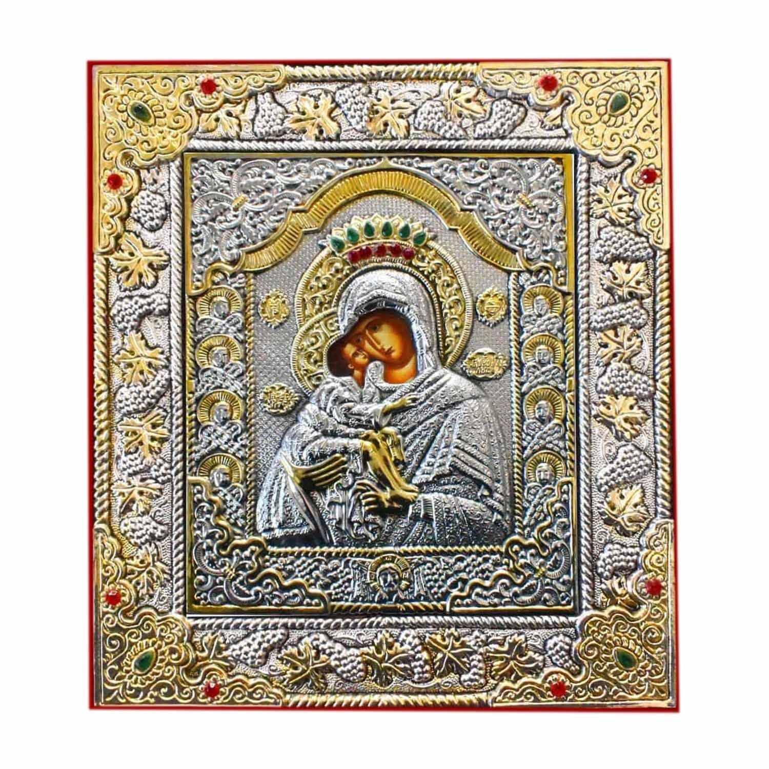Silver-Plated Icon Virgin Mary Glykofilousa on Mount Athos
