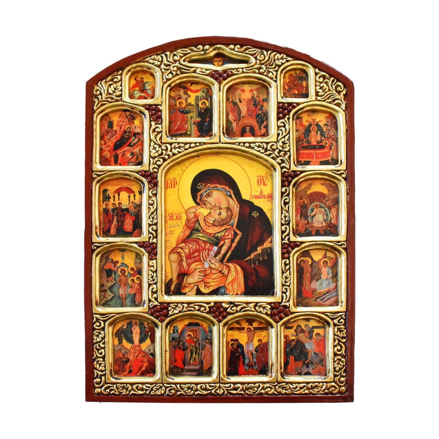 Greek Orthodox Christian Icon Theotokos Glykofilousa on Wood